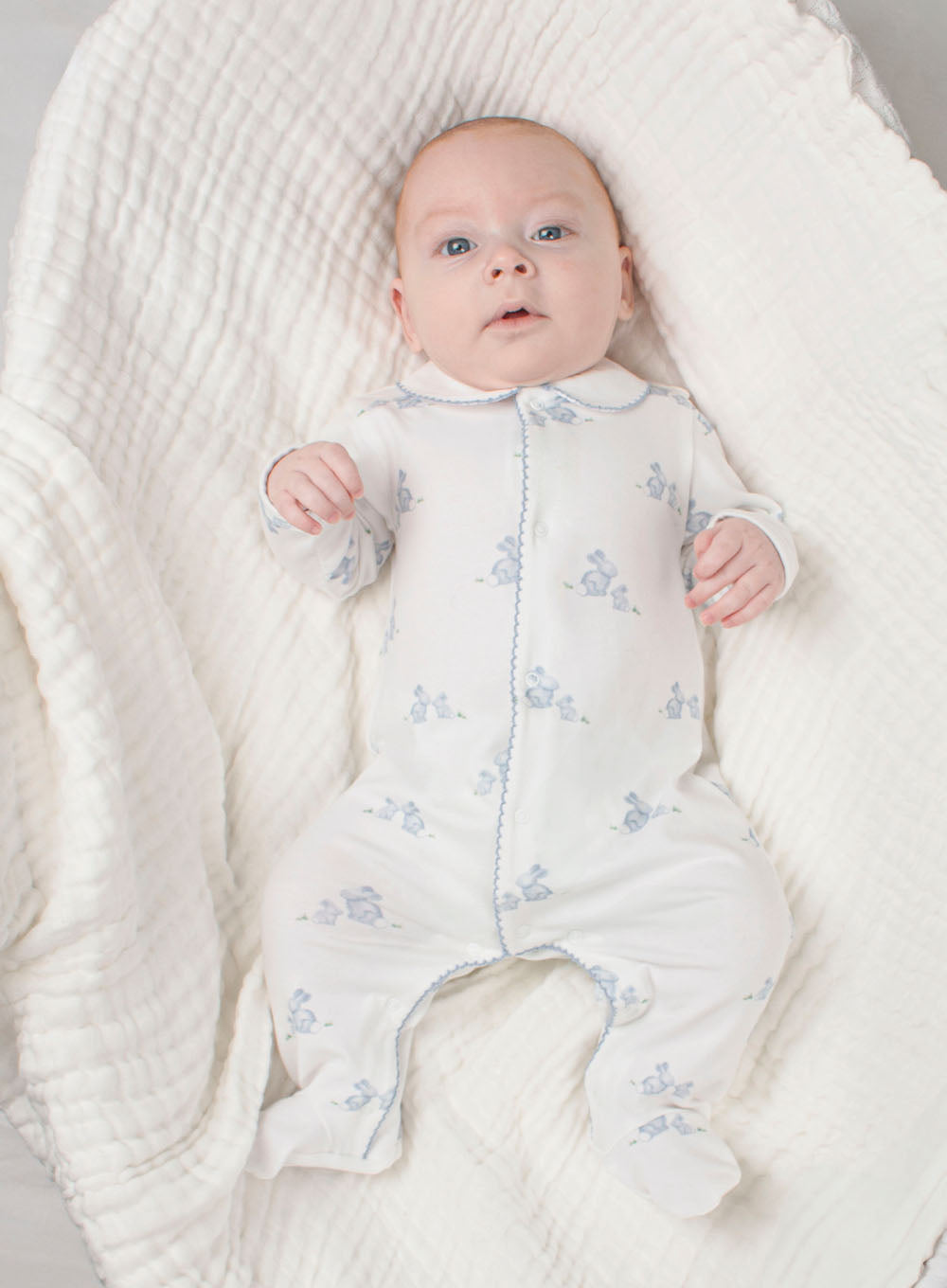 Newborn Bunny All in One in Pale Blue Bunny Print | Trotters