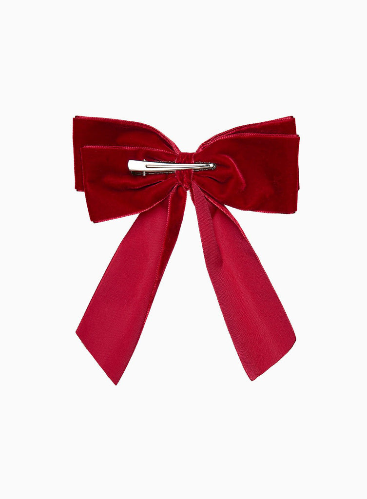 Extra Large Velvet Bow Hair Clip in Red | Trotters London