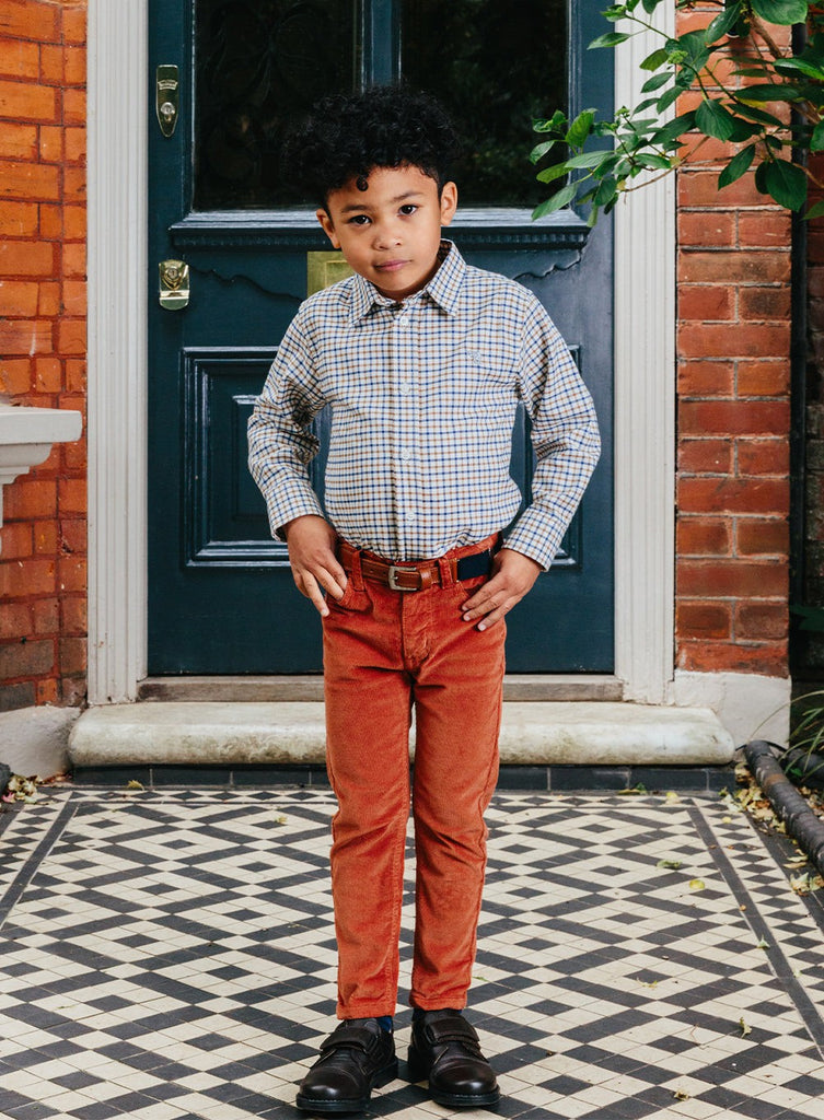 Thomas Brown Boys Oliver Shirt Camel Check | Trotters London