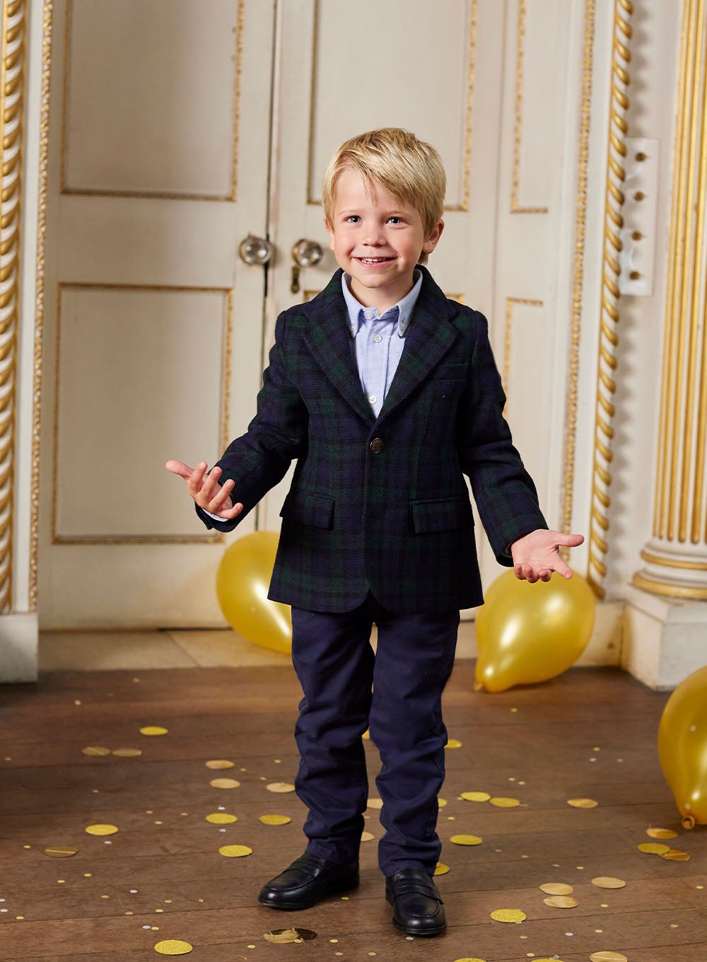 Boys Donald Blazer Navy Tartan | Trotters London